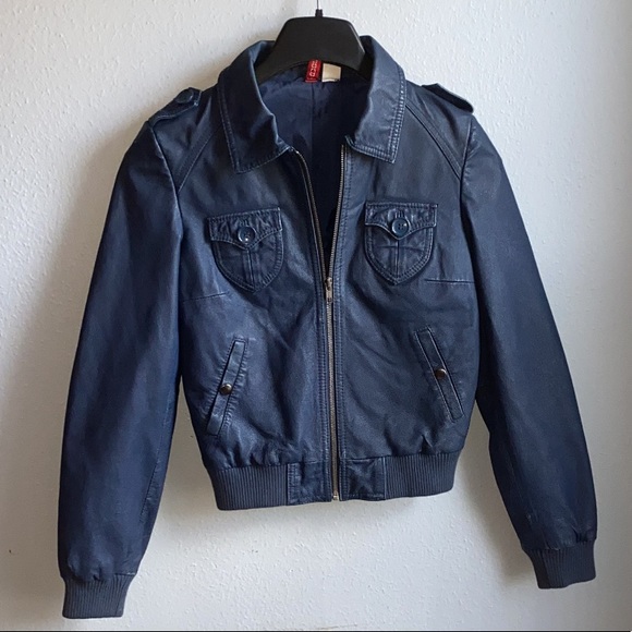 Divided | Jackets & Coats | Divided Blue Leather Bomber Style Jacket 4 ...